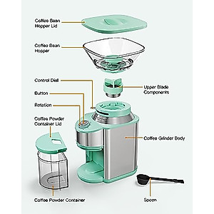 Electric Conical Burr Coffee Grinder, Adjustable Burr Mill with 19 Precise Grind Setting, Stainless Steel Coffee Grinder Electric for Drip, Percolator, French Press, Espresso, Green