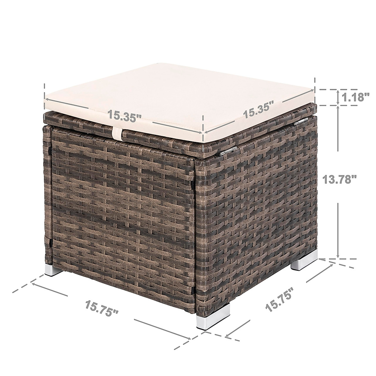 Nuu Garden 2-Piece Outdoor Patio Ottomans, All Weather Rattan Wicker Ottoman Seat with Storage, Outdoor Footstool Footrest Seat with Removable Cushion, for Patio, Backyard, Side Table, Brown and Beige