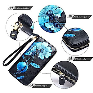Badiya Women Rfid Blocking Wallet Embossed Zip Around Clutch Purse with Wristlet