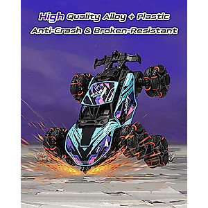 SUPERSUN Remote Control Car, 1:24 RC Stunt Car, 360 Flips Rotating RC Cars with Light Spray Effect, 6WD 2.4Ghz Electric Racing Toy Car, Birthday for Boys Kids Over 6 Years Old
