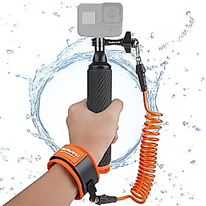 Action Camera Non-Slip Handler Floating Hand Grip Holder Mount + Steel-cored Safety Wrist Strap for GoPro Sony Insta360 Olympus Akaso Underwater Camcorder Diving Surfing Snorkeling Rafting Kayak Scuba