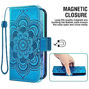 Asuwish Phone Case for Infinix Smart 5/Hot 10 Lite Wallet Cover with Tempered Glass Screen Protector and Leather Flip Credit Card Holder Stand Flower Folio Purse Cell Accessories X657B Women Men Blue
