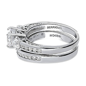 BERRICLE Sterling Silver 3-Stone Wedding Engagement Rings Round Cubic Zirconia CZ Ring Set for Women, Rhodium Plated Size 10