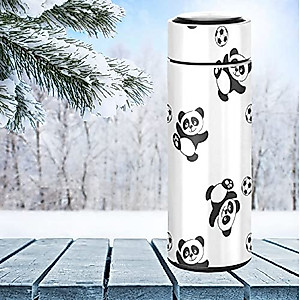 CaTaKu Panda Soccer White Water Bottle Insulated 16 oz Stainless Steel Flask Thermos Bottle for Coffee Water Drink Reusable Wide Mouth Vacuum Travel Mug