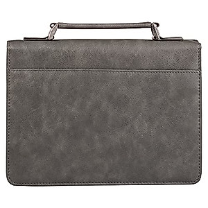 Christian Art Gifts Protective Charcoal Gray and Black Faux Leather Classic Bible Cover for Men: Trust in The Lord - Proverbs 3:5 Inspirational Bible Verse Carry Case with Handle Zippered, Large