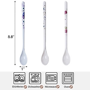 Dadamong Melamine Long Handle Mixing Spoon Set of 12, Plastic Teaspoon, 8.8 Inch Stirring Spoons for Jam Honey Coffee Tea Ice Cream Cocktail Hot Chocolate (Random Pattern)