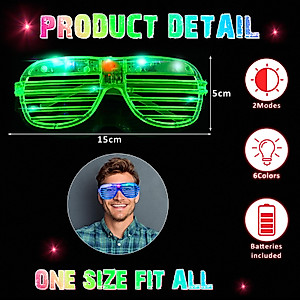 Honoson 72 Pack LED Glasses Bulk 6 Colors Light Up Glasses Glow in the Dark Party Supplies Shutter Shades Glow Sticks Neon Rave Flashing Sunglasses for Adults Mardi Gras Birthday Party Favors