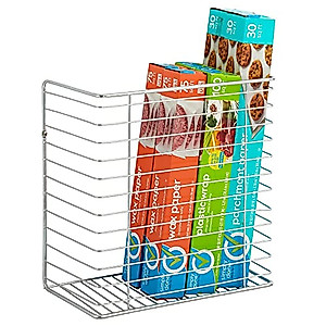 mDesign Metal Wire Wall Mounted Shelf for Kitchen Pantry - Mountable Hanging Organization Vegetable Baskets for Kitchen Wall - Hold Produce, Towels, Bread, Mail, Concerto Collection - Chrome