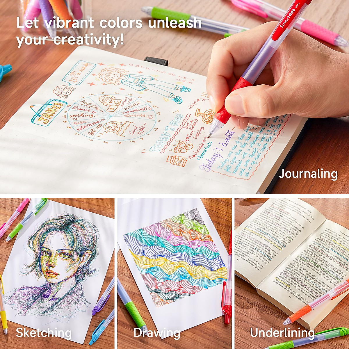 Colored Gel Pens, Lineon 20 Colors Retractable Gel Ink Pens with Grip, Medium Point(0.7mm) Smooth Writing Pens Perfect for Adults and Kids Journal Notebook Planner, Writing in Office and School