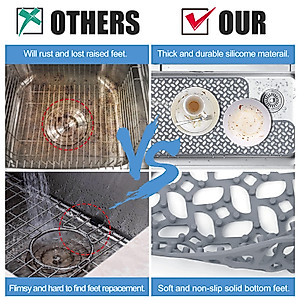 JUSTOGO Silicone Sink Mat, Left & Right Drain Sink Protectors for Kitchen Sink Grid Accessory, 1 PCS Non-slip Sink Mats for Bottom of Kitchen Farmhouse Stainless Steel Porcelain Sink (28.2''x 14.2'')