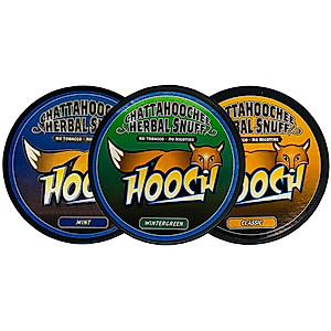 Hooch Herbal Snuff 3 Can Variety Sampler (Mint, Wintergreen, and Classic) Rough Cut with DC Crafts Nation Skin Can Cover - Iron Cross