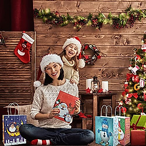 24 pcs Christmas Kraft Gift Bags with 24 Tissue Papers, Holiday Paper Gift Bags,Party Favors Goody Bags, Xmas Presents, Classrooms and Wrapping Stocking Stuffers (Merry Christmas A)