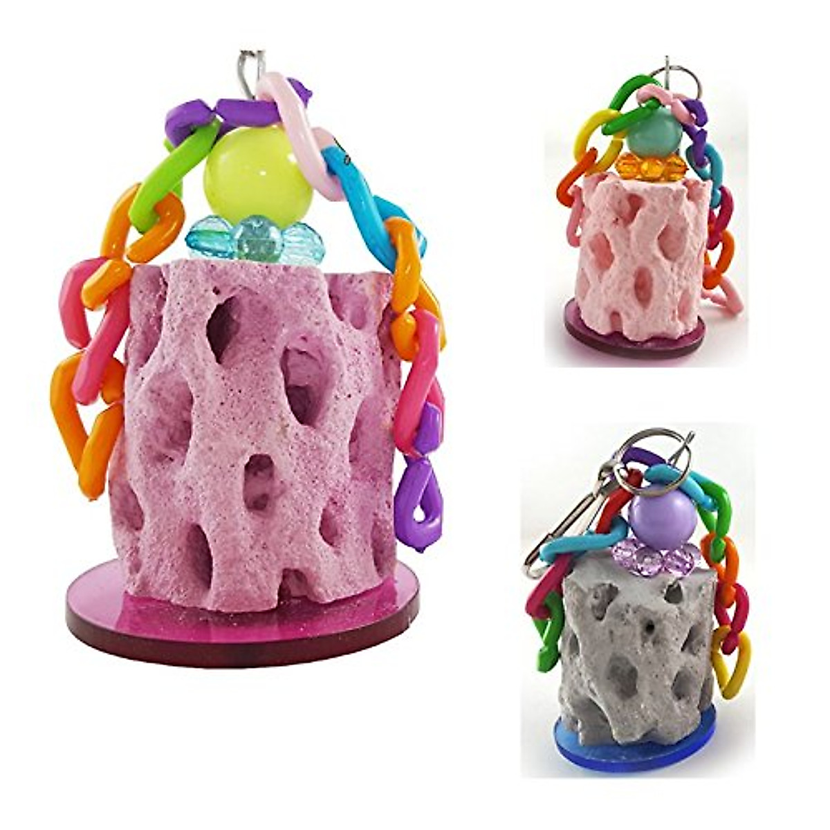 Hypeety Bird Chew Toy Calcium Teeth Grinding Chew Treats Toy for Hamster Bird Parrot African Grey Parakeets Cockatiels Conures Amazons Small Animal Cage Hanging 1pc Color Random