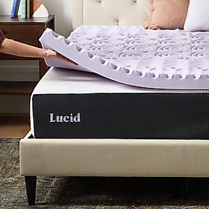 LUCID 3 Inch 5 Lavender Memory Foam Plush-Calming Targeted Convoluted Comfort Zones Mattress Topper, King