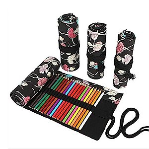 FZBNSRKO Colorful Print Pencils Case Wrap,Travel Portable Roll Up Canvas Pencil Storage Organizer Holder for Artist Adult Coloring Books with 72 Slots,Holiday Gifts(Dance Girl)