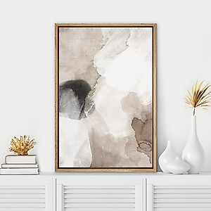 SIGNWIN Framed Canvas Print Wall Art Pastel Grunge Watercolor Gray Abstract Shapes Illustrations Modern Art Minimalism for Living Room, Bedroom, Office - 24"x36" NATURAL