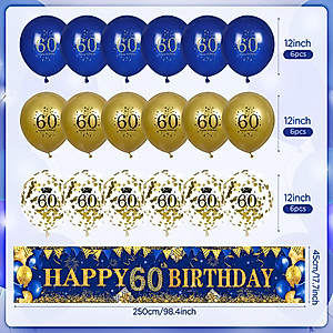 60th Birthday Decorations for Men Women Navy Blue and Gold 60th Birthday Yard Banner and 18 PCS 60th Birthday Balloons Birthday Party Supplies for Anniversary Birthday Party Indoor Outdoor Yard Decor
