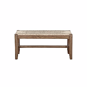 Unknown1 40-inch Wood Bench with Rush Seat Natural Solid Rustic Finish