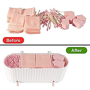 CGBE Qtips Holder, 3 Grids Separate Cotton Swabs Dispenser, Cotton Ball Holder with Clear Lid, Cotton Swab Holder Storage Box Bathroom Organizer for Cotton Pads Swabs Rounds Balls -White