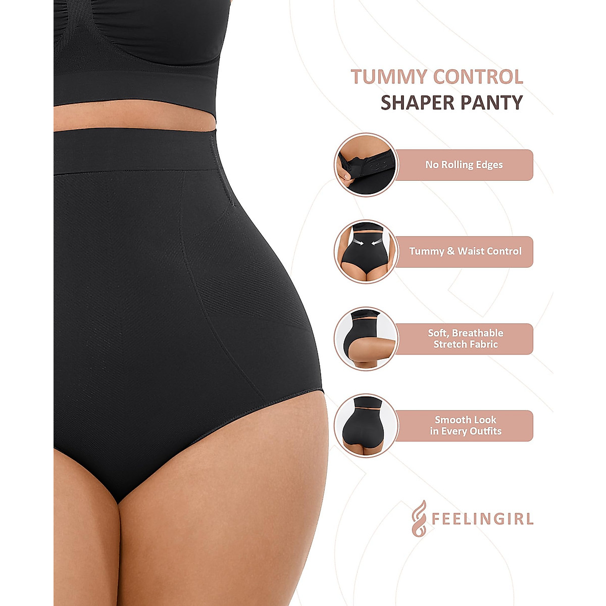FeelinGirl Shapewear Tummy Control Underwear for Women High Waisted Panty Girdles Body Shaper Panties Black M/L