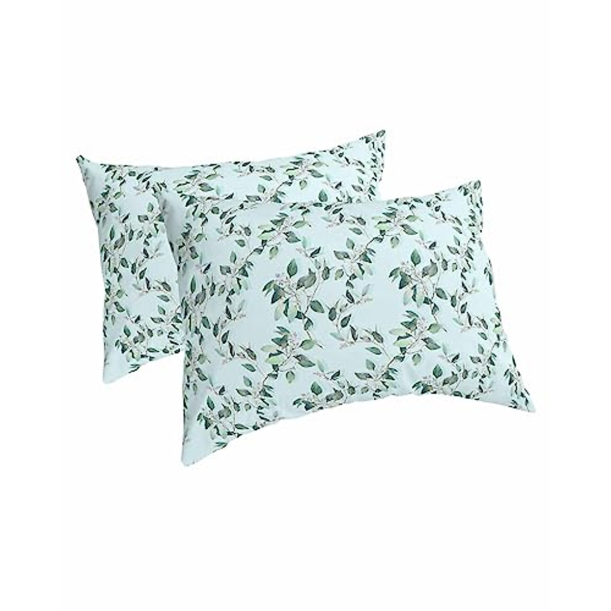 Edwiinsa Summer Tropical Leaves Pillow Covers Standard Size Set of 2 20x26 Bed Pillow, Blue Spring Floral Farmhouse Plush Soft Comfort for Hair/Skin Cooling Pillowcases with Envelop Closure