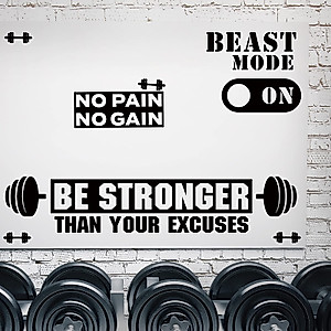 3 Pieces Gym Wall Decal Exercise Wall Sticker Be Stronger Than Your Excuses Sticker No Pain No Gain Inspirational Wall Quotes Sticker Vinyl Wall Art Fitness Wall Decor for Gym Office Home