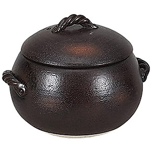 せともの本舗 Set of 10 Rice Pot, Black Round Rice Pot (Medium), 5 Cups (9.4 x 8.3 x 6.9 inches (24 x 21 x 17.5 cm)), Direct Fire, Restaurant, Commercial Use, Tableware