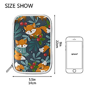 MERRYSUGAR Big Pencil Case Fox Flower Floral Cute Pencil Pouch Bag Pencil Holder with Zipper for Girls Boys School Office Supplies Makeup Pourch PU Leather