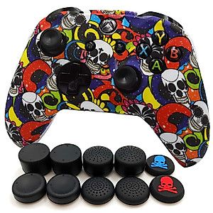 FOTTCZ Anti-Slip Soft Silicone Cover Skin Set for Microsoft Xbox One Controller which 1pcs Skull Controller Skin + 8pcs Thumb Grip Caps - Diamond