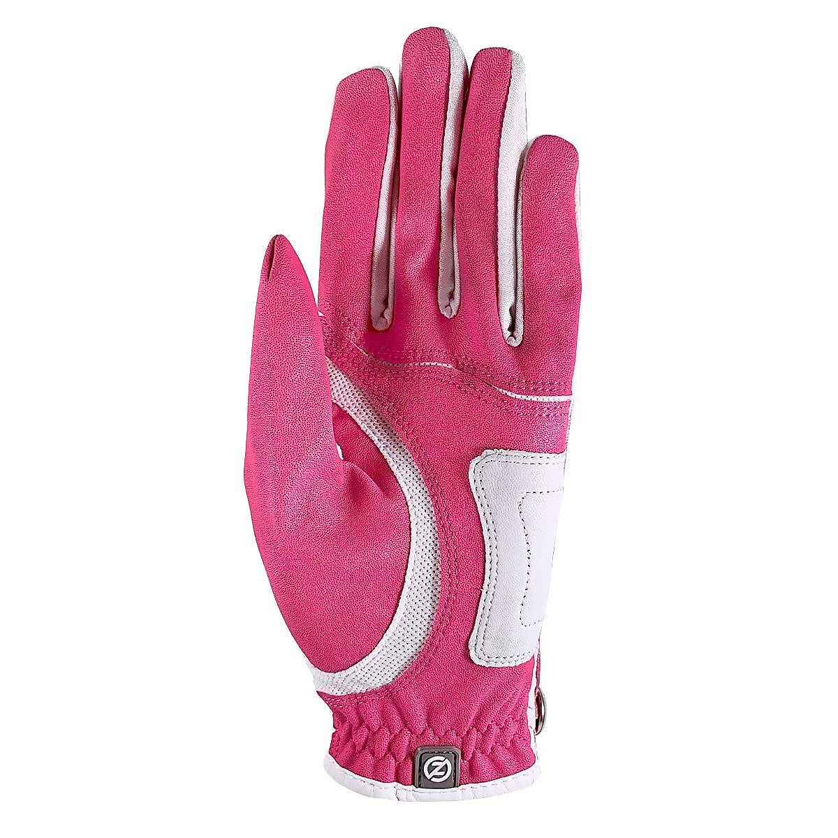 Zero Friction Ladies Compression-Fit Synthetic Golf Glove (2 Pack with free pack of tees), Universal Fit One Size, White/Pink