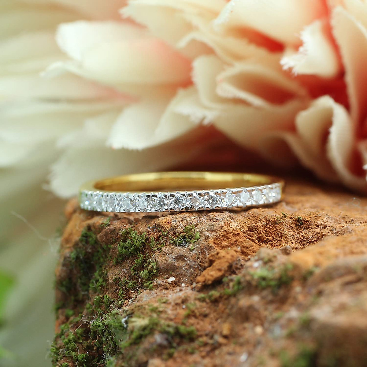 SAVEARTH DIAMONDS 1/4 cttw Round Cut Lab Created Moissanite Diamond Half Eternity Wedding Band Ring For Women In 14k Yellow Gold Over Sterling Silver (VVS1 Clarity, 0.25 Cttw)-9