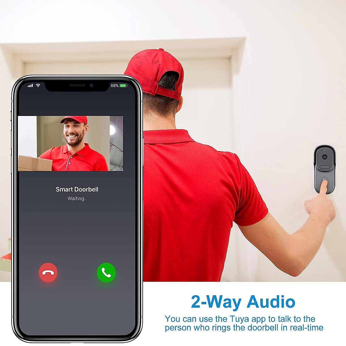 1080P WiFi Video Doorbell Camera,Work with Alexa, Google Home,Waterproof Camera with Motion Detection/Auto Light-up Chime/2-Way Audio/Night Vision Support 128G&Could Storage(Powered by Wired&Battery)