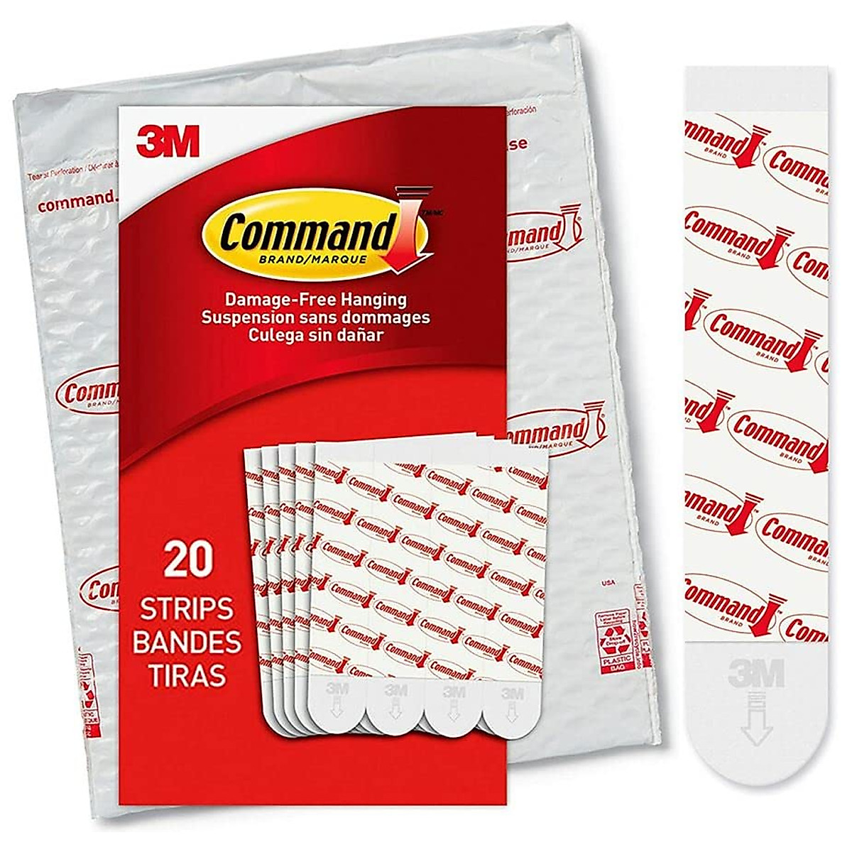 Command Large Replacement Strips, Re-Hang Indoor Hooks (GP023-20NA) with Refill Strips, Easy to Open Packaging