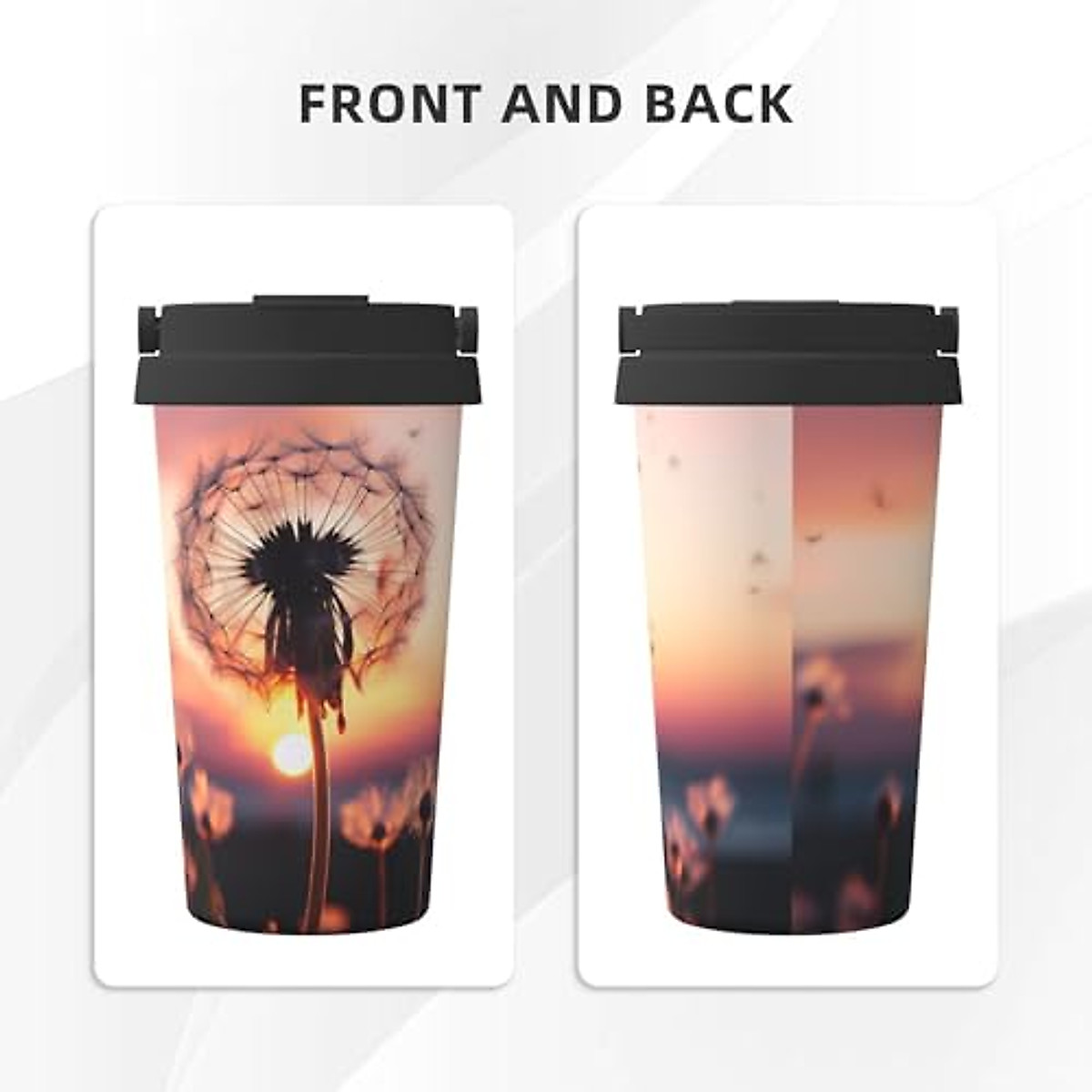 GTKSYNVE Reusable Coffee Mug with Lid and Handle, Dandelion in the Sunset Tumbler for Hot & Cold Drinks 16oz Stainless Steel Insulated Coffee Tumblers Double Wall Vacuum Thermal Cup