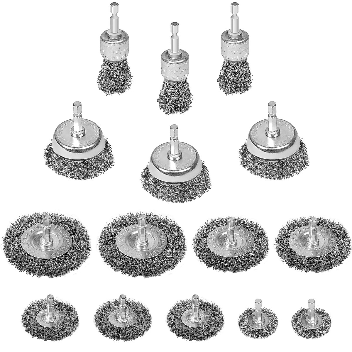 15 Pack Wire Brush for Drill Set,Wheel Brush,Cup Brush, Pen Brush Set for Drill 1/4 Inch Hex Shank,Coarse Crimped Carbon Steel Wire Wheel for Remove Paint,Rust