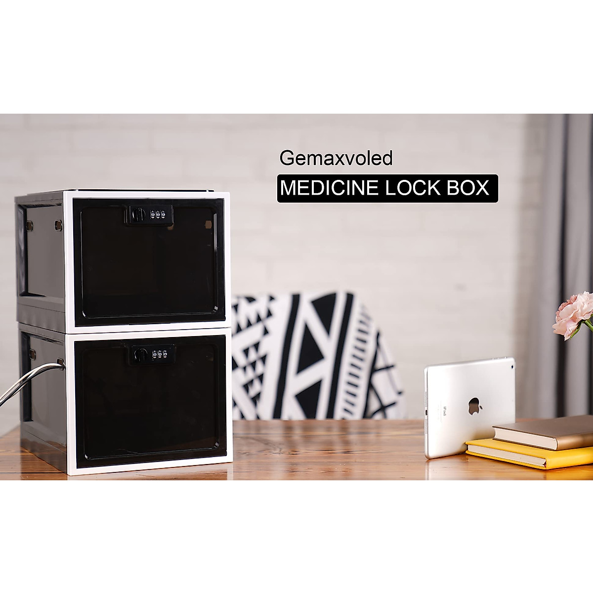 Gemaxvoled 2 Pack Medicine Lock Box, Large Capacity Premium Material Lockable Storage Bin Organizer Box for Safe Medication/Fridge Food/Snacks/Phone/Tablet Jail(Black)