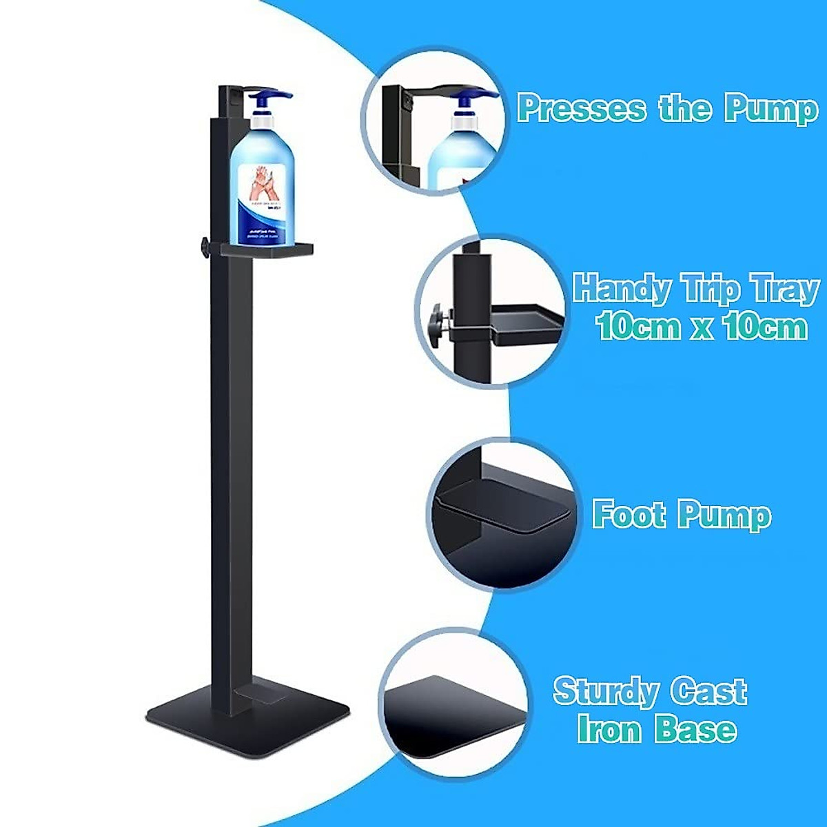 Hand Sanitizer Dispenser Stand - Foot Pedal Operated Dispenser Station for Home Hotels Commercial, Freestanding Hand Soap Holder Floor Stand, Black