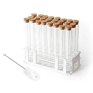 BKMAMLAB Glass Test Tube Set 24pcs 80ml Glass Test Tubes 25 x 200mm with Cork Stoppers and 1pcs 24 Holes Plastic Tubes Rack for Test Lab Tubes