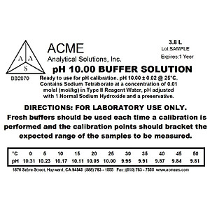 Acme Analytical Solutions Buffer Solution, Color Coded pH Calibration Solution, 3.8 liters, 1 Gallon, NIST Traceable Reference Standard, Made in The USA (Blue pH 10 Buffer Solution)