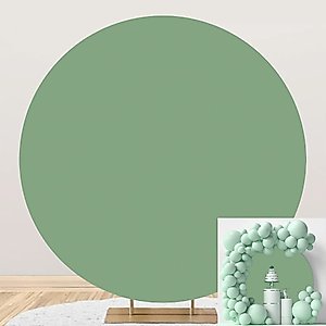 DORCEV 7.2x7.2ft Sage Green Round Backdrop Cover Polyester Solid Green Circle Backdrop Balloon Arch Cover for Party Kids Baby Shower Gender Reveal Birthday Party Bridal Shower Wedding Party Decor Prop