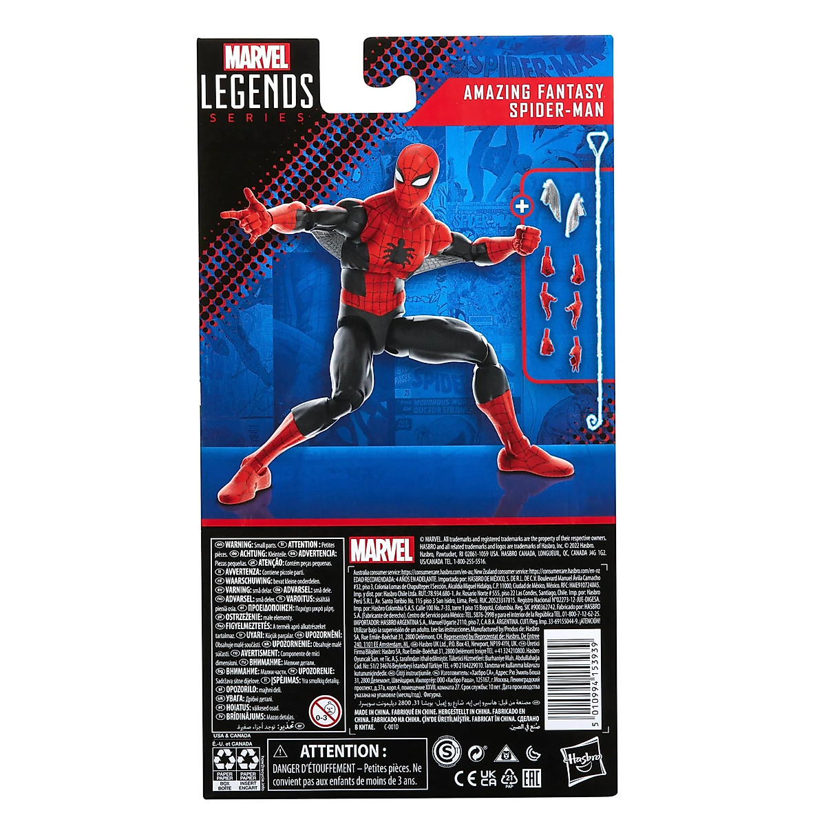 Spider-Man Marvel Legends Series 60th Anniversary Amazing Fantasy 6-inch Classic Comics Action Figures for 4+ Years, 9 Accessories