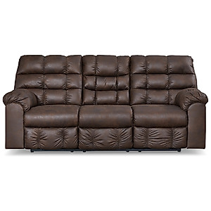 Signature Design by Ashley Derwin Urban Faux Leather Tufted Reclining Sofa with Drop Down Table, Dark Brown