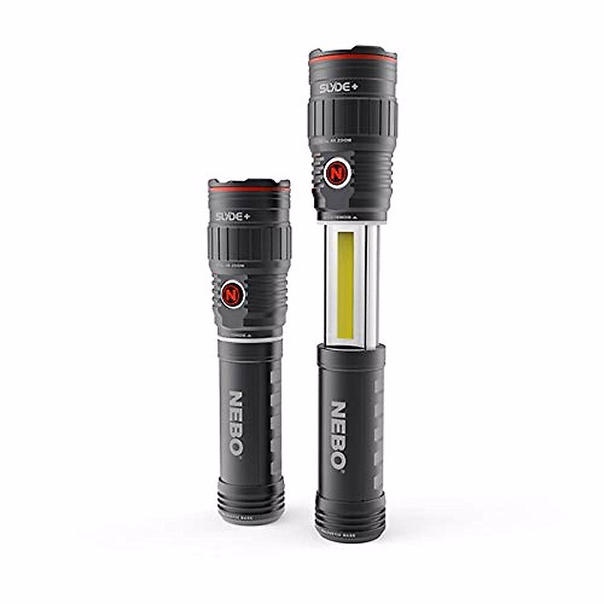 NEBO SLYDE+ Tactical LED Flashlight, Powerful 400-Lumen Bright Camping Flashlight with Slide-To-Reveal Work Light, Red Hazard Light & Magnetic Base