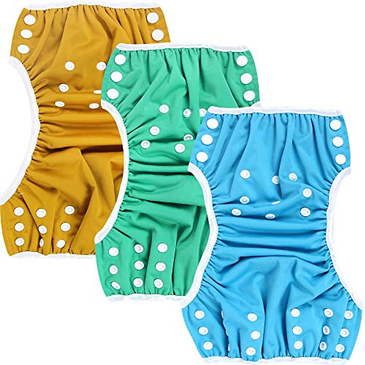 Leekalos One Size Adjustable Reusable Swim Diaper Boys & Girls, Swim Diapers for Baby Shower Gifts & Swimming Lessons, Pack of 3 (Jade, Aqua, Gold, Large)