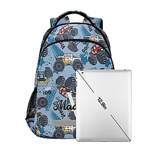 MCHIVER Red White Monster Truck Personalized Kids Backpack Custom for Boys & Girls 16.7 Inch School Backpack for Teen with Adjustable Buckle Backpacks for School & Picnic