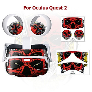 VR Headset and Controller Skin Stickers for Quest 2 Accessories(Flaming Skull)