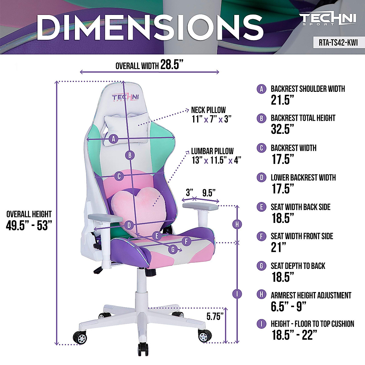 Techni Sport Gaming Chair Collection - Office Chair - Gaming Computer Chair - Recliner Chair - Back Support - Ergonomic & Adjustable - Lumbar Support Leather Gaming Chair (TS42, Multicolor)