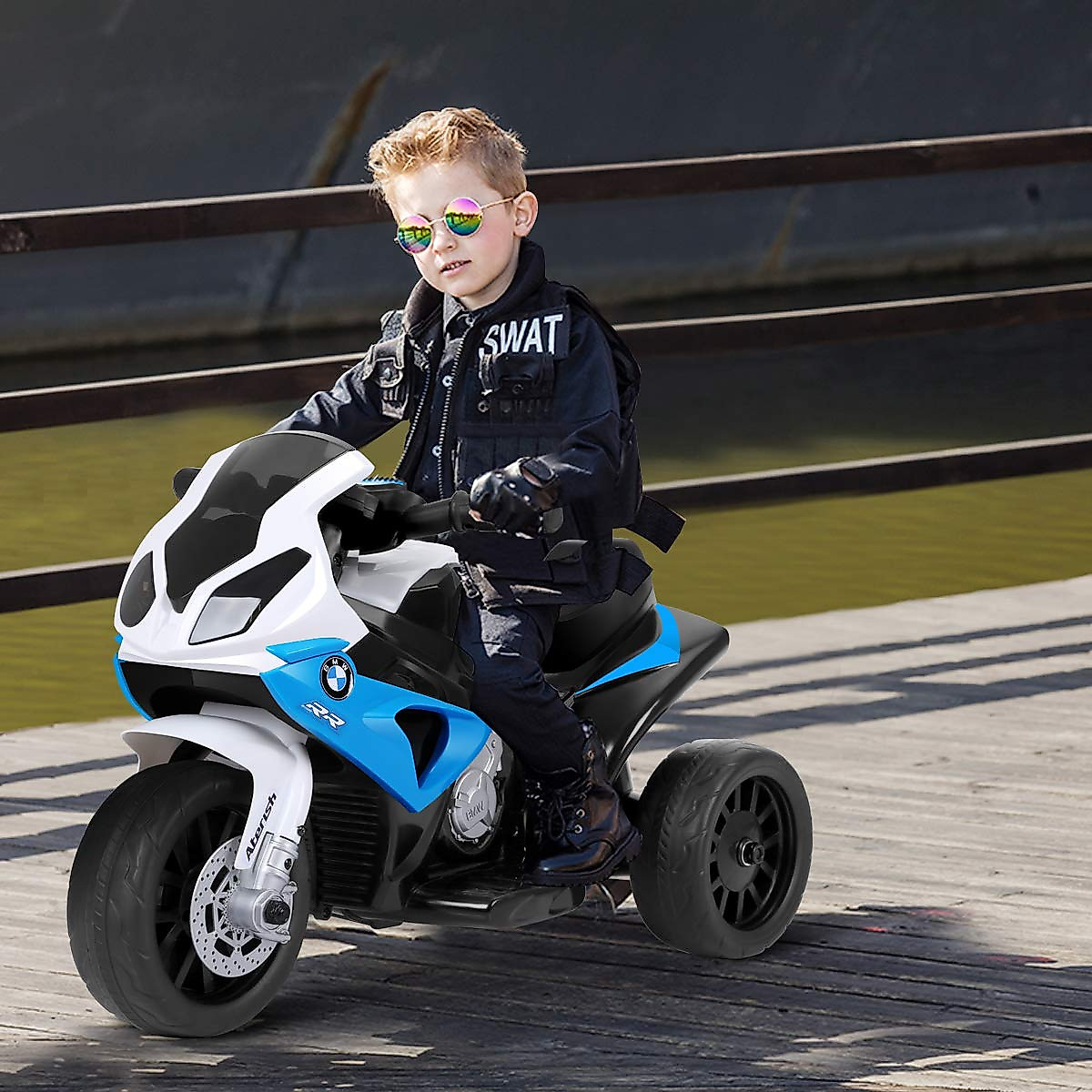 HONEY JOY Kids Motorcycle, Licensed BMW 6V Battery Powered Ride On Motorcycle w/LED Headlights, Music, Pedal, Spring Suspension, 3 Wheels Electric Motorcycle for Kids, Gift for Boys Girls(Blue)