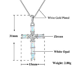 CiNily Cross Pendant Necklace Opal Jewelry for Women 18K White Gold Plated Faith Hope Love Pendant Jewelry for Women Teens Birthday Gifts (White)