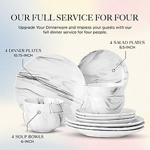 American Atelier Round Dinnerware Set-12-Piece Stoneware Modern Plates & Bowls Sets | Gift Set Includes Dinner Plates And Bowls - Stoneware Dinnerware Set, Gray